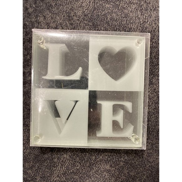 Other | Frosted Glass Love Coasters 4 Square Wrubber Feet Kate Aspen ...